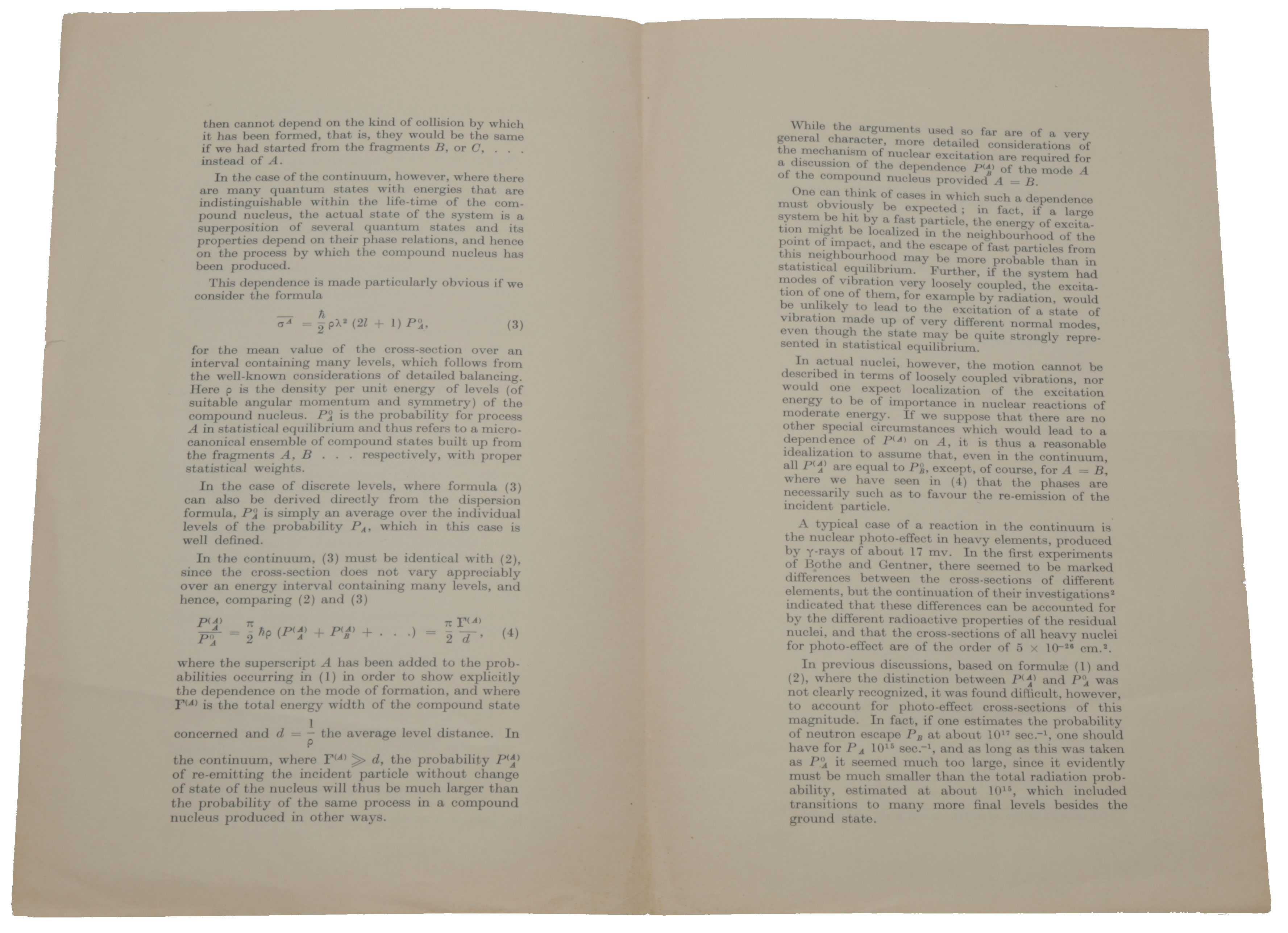 Nuclear reactions in the continuous energy region. Offprint from Nature ...