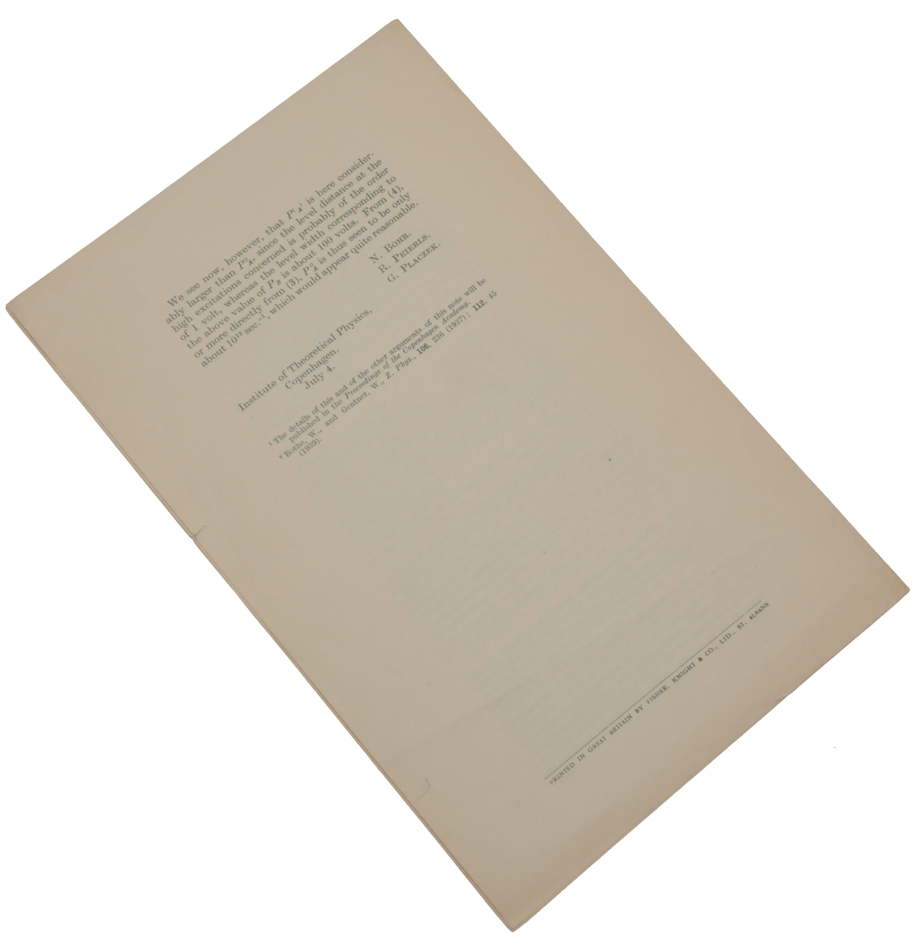 Nuclear reactions in the continuous energy region. Offprint from Nature ...
